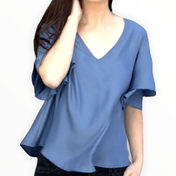 Kestan | Tops | Kestancrossland Tiered Flutter Sleeve V Neck Top In ...